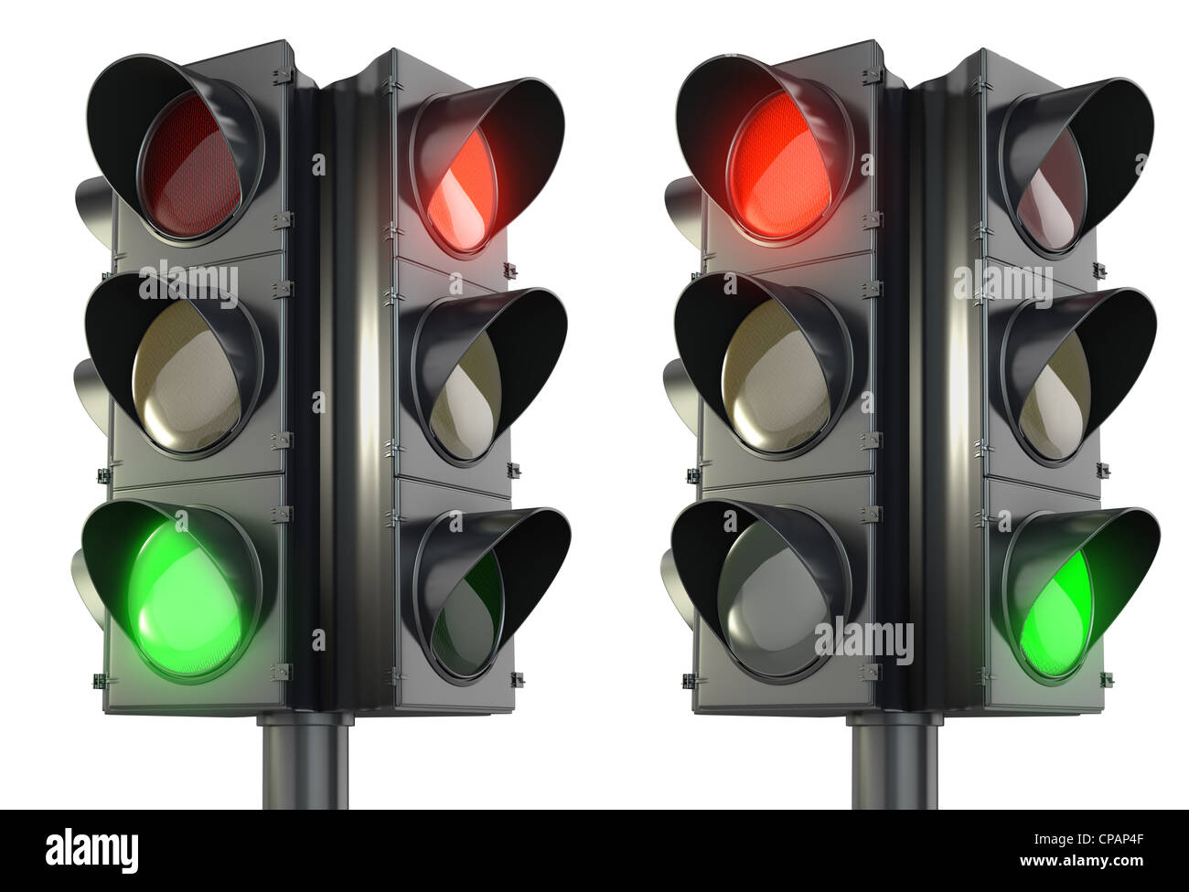 Four sided traffic light red and green variations, isolated on white ...