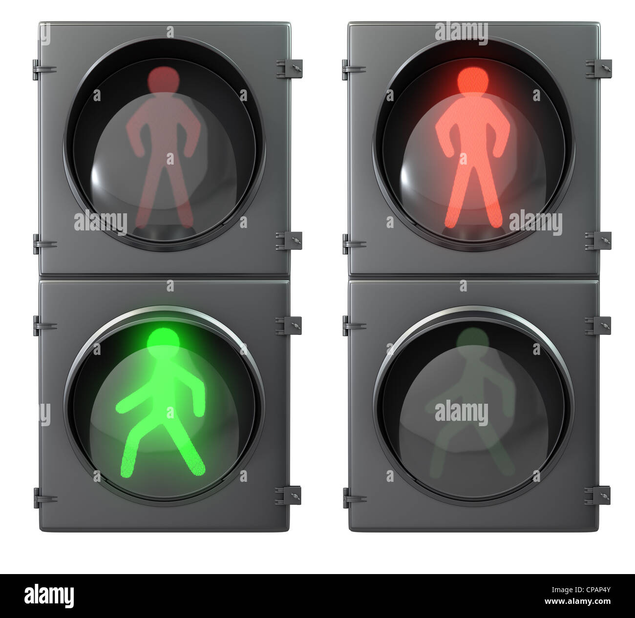 Set of pedestrian light lights with walk and go lights,front view ...