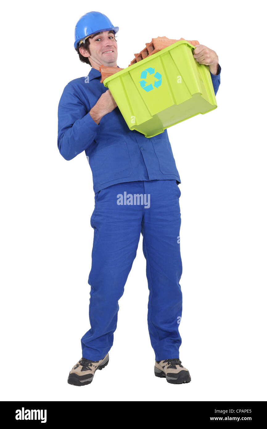 Man carrying plastic container Cut Out Stock Images & Pictures - Alamy
