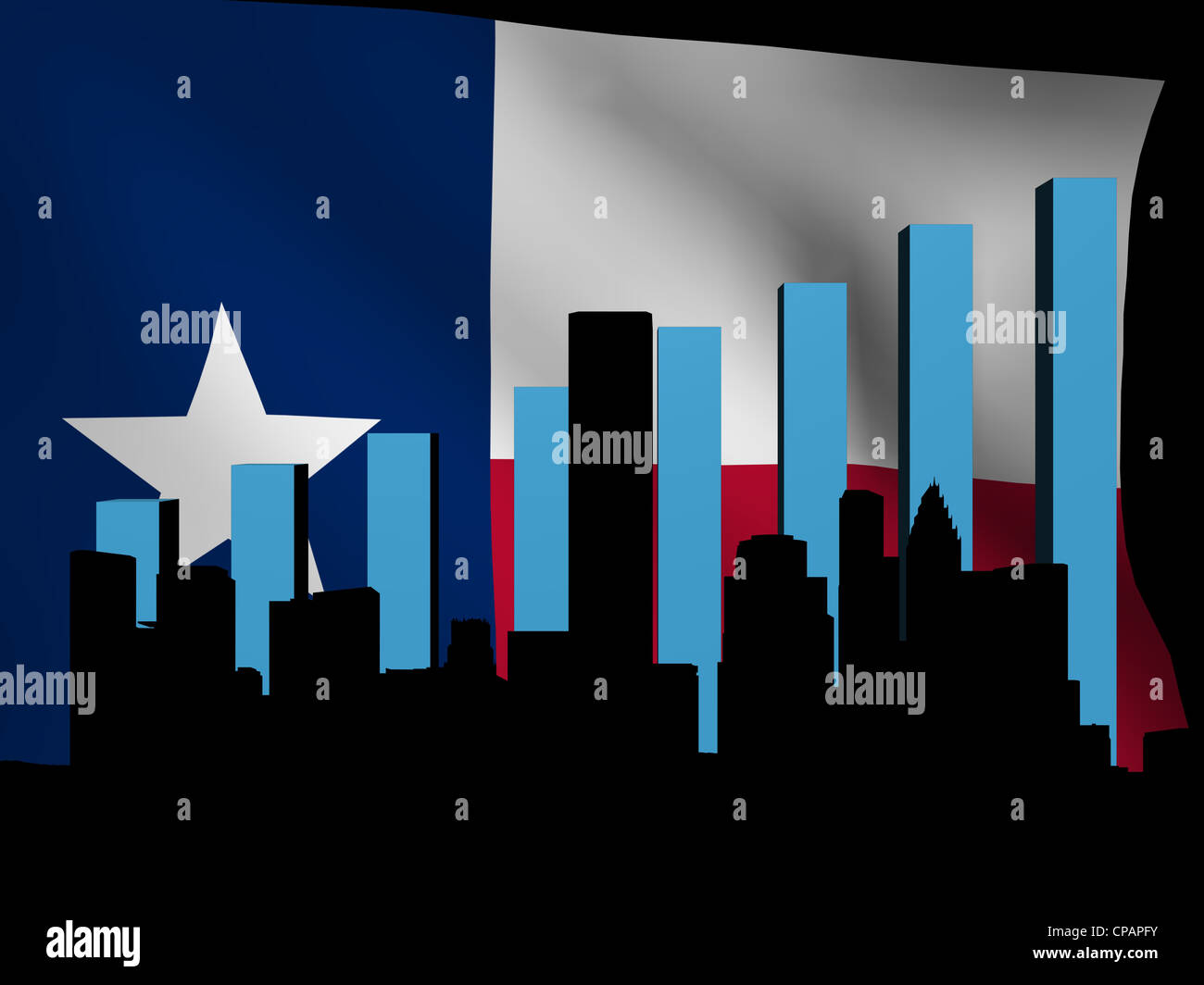 Houston skyline and graph over Texan flag illustration Stock Photo - Alamy