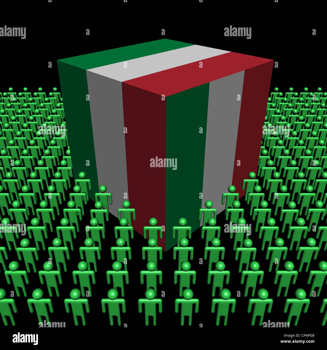 Italy flag cube surrounded by people illustration Stock Photo - Alamy
