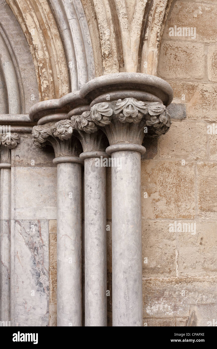 stone mason details carvings in Purbeck stone at Salisbury cathedral ...