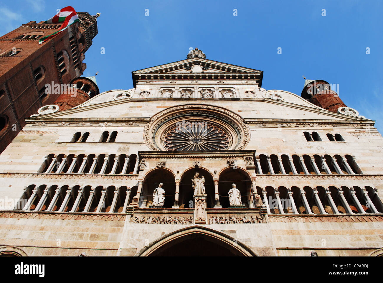 Cathedral facade and tower bell called Torrazzo, Cremona, Lombardy ...
