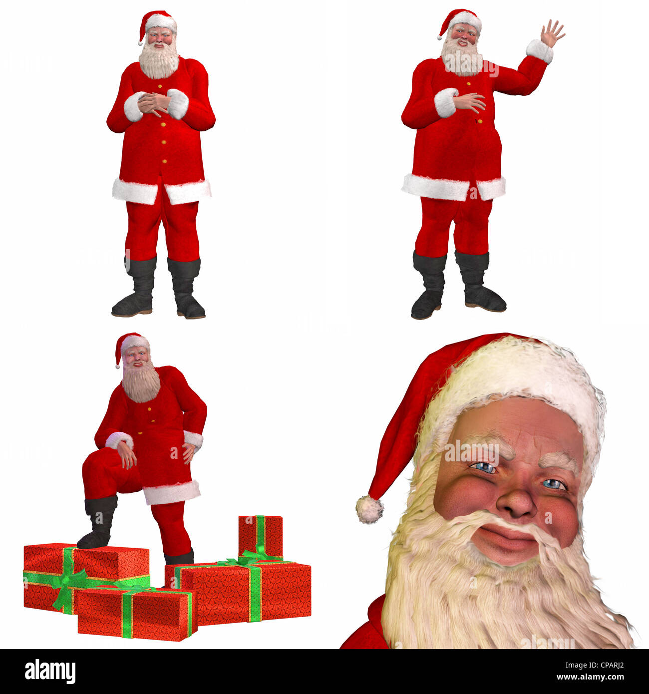 Illustration of a pack of four (4) Santa Claus with christmas presents ...