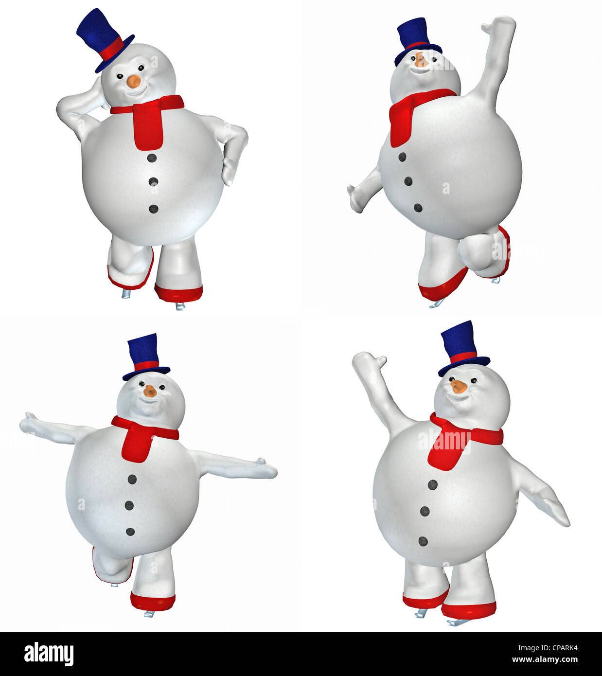 Illustration of a pack of four (4) snowmen with different poses and ...