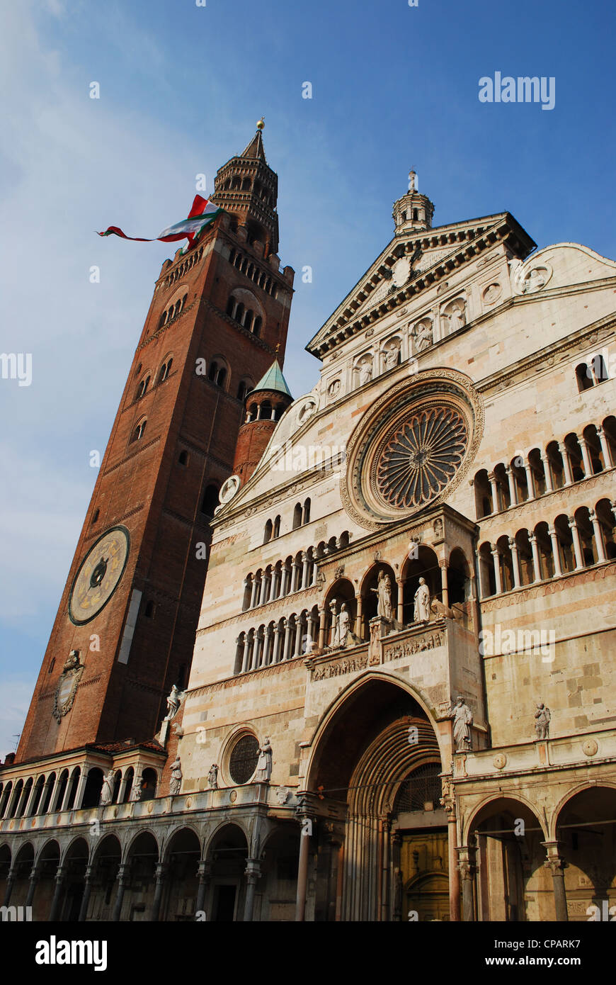 Cathedral facade and tower bell called Torrazzo, Cremona, Lombardy ...