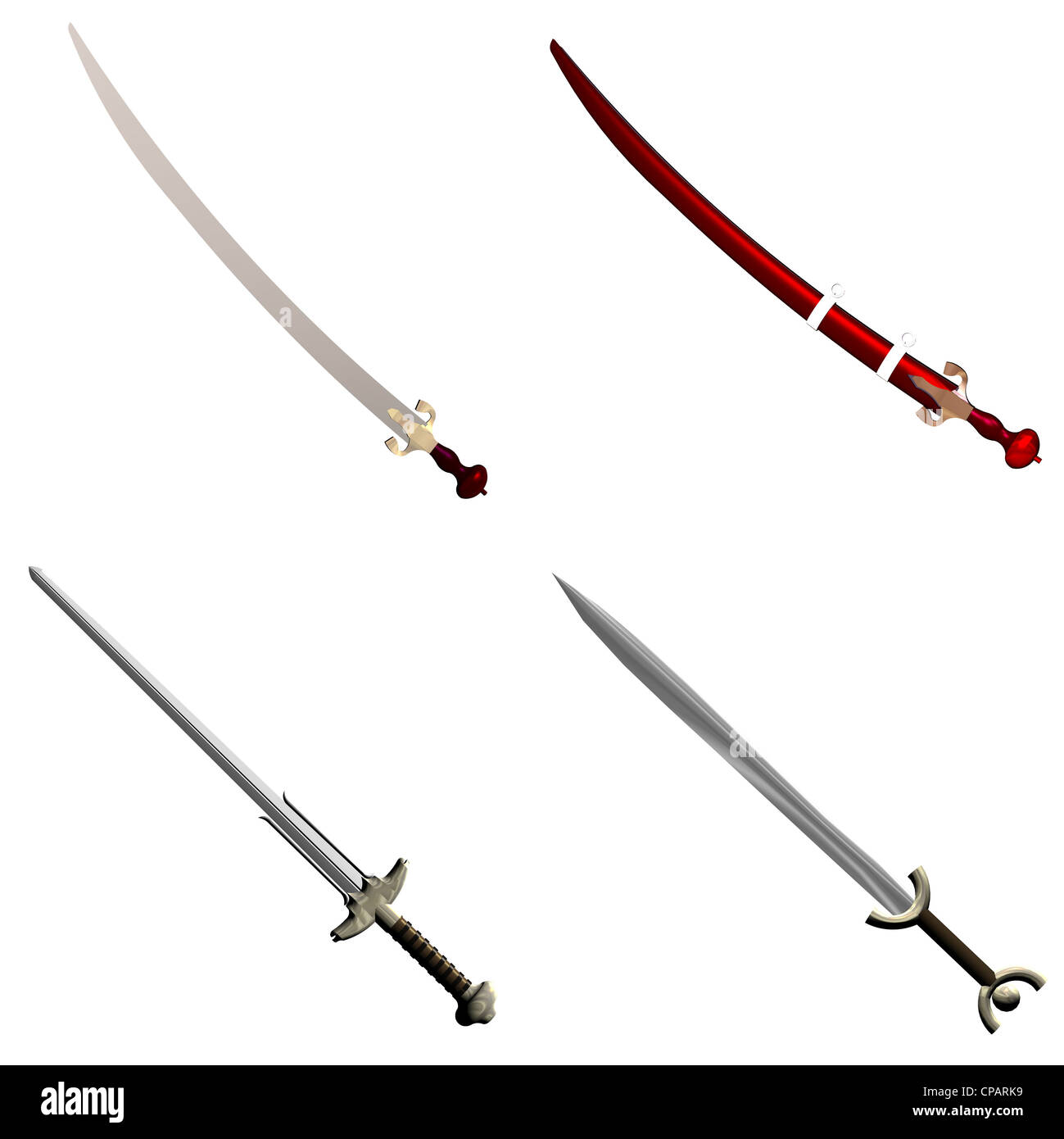 Illustration of a pack of four (4) different swords isolated on a white ...