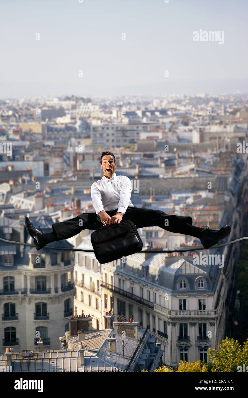 Tightrope businessman safety net hi-res stock photography and images ...