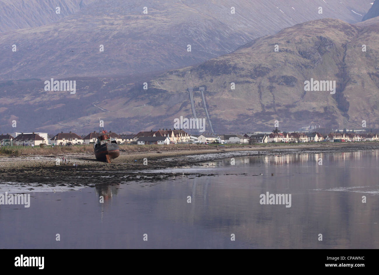 Derelict boat on shore of Loch Linnhe Caol Scotland March 2012 Stock ...