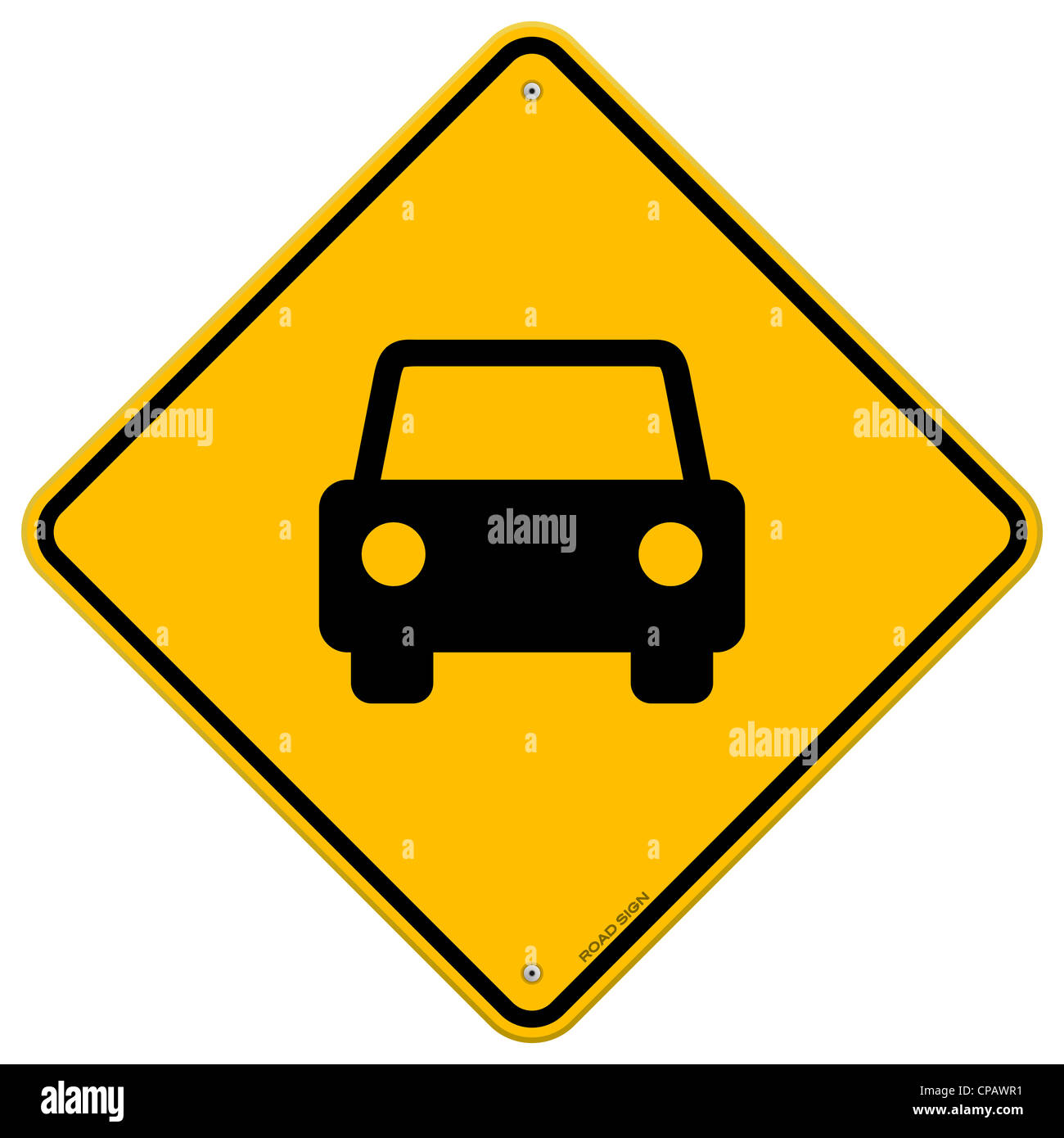 Yellow Sign with Car Stock Photo - Alamy