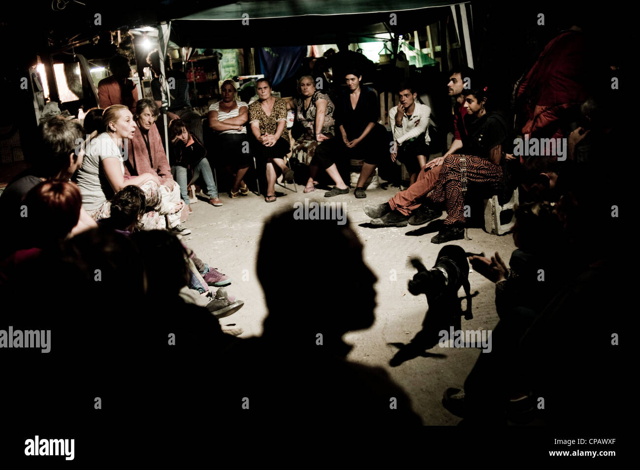 Gypsy shanty town of Puerta de Hierro, Madrid, Spain. They are facing ...