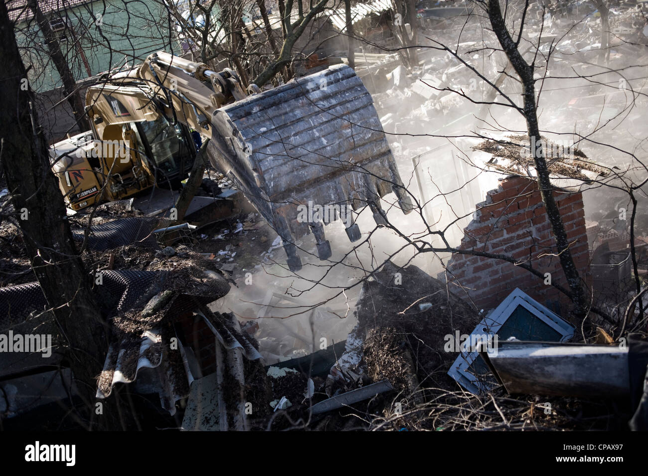 Gypsy shanty town of Puerta de Hierro, Madrid, Spain. They are facing ...