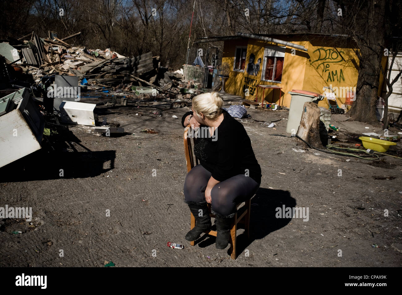 Gypsy shanty town of Puerta de Hierro, Madrid, Spain. They are facing ...