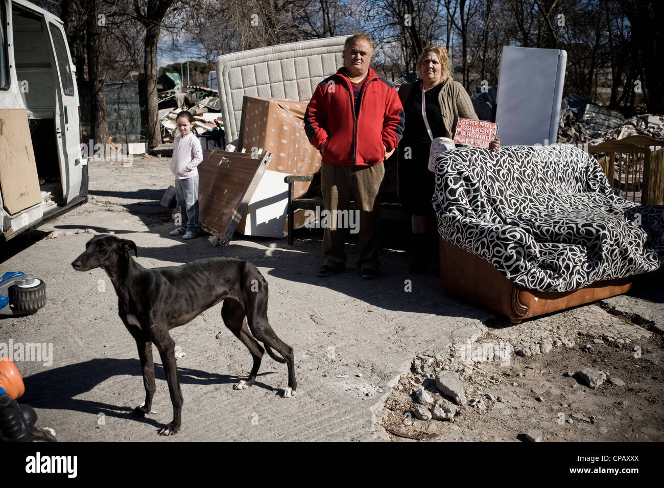Gypsy shanty town of Puerta de Hierro, Madrid, Spain. They are facing ...