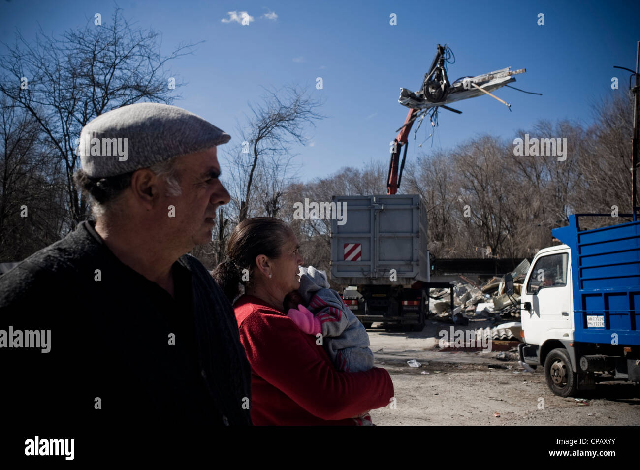 Gypsy shanty town of Puerta de Hierro, Madrid, Spain. They are facing ...