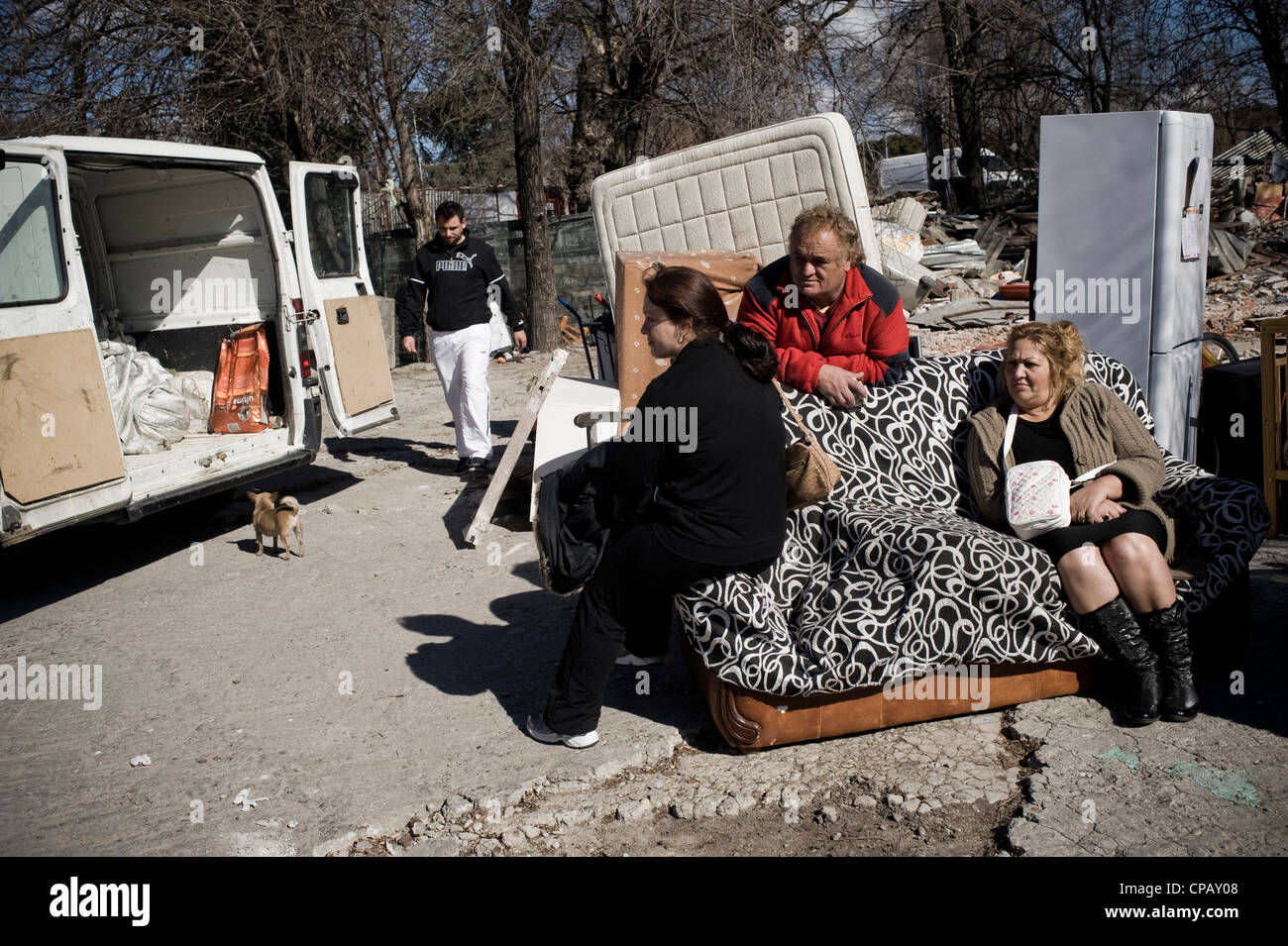 Gypsy shanty town of Puerta de Hierro, Madrid, Spain. They are facing ...