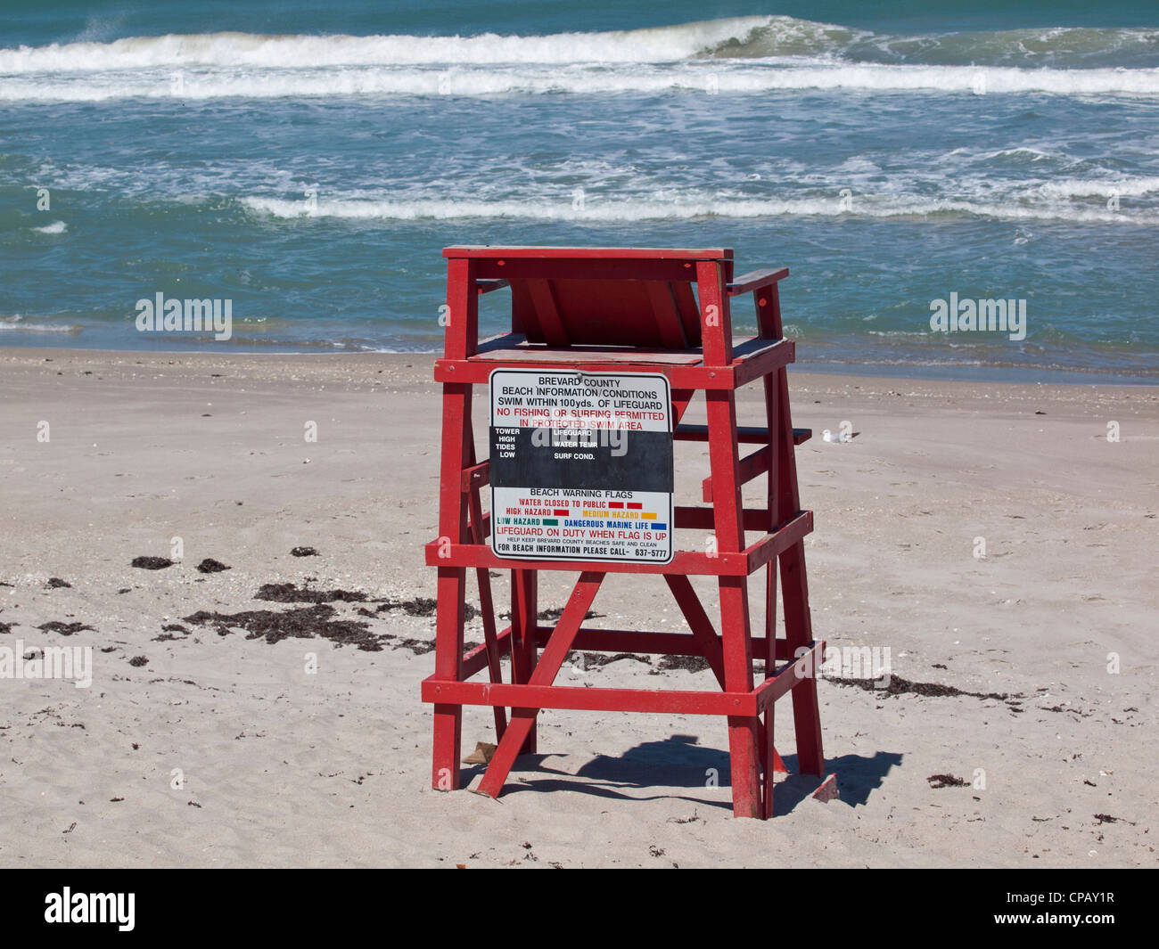 EMPTY LIFEGUARD STATION ON A BEACH IN BREVARD COUNTY FLORIDA Stock ...