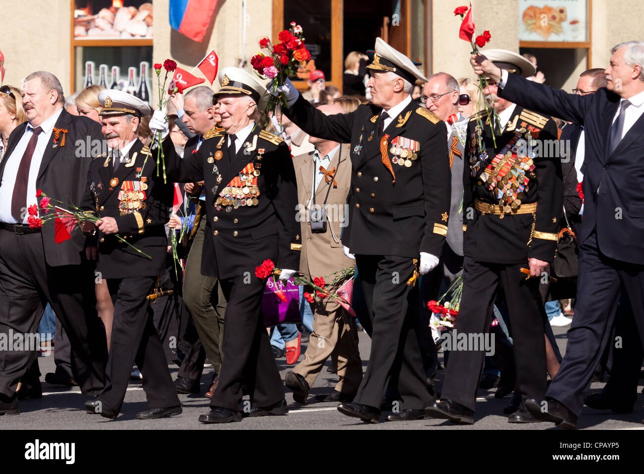 The parade of veterans of World War II on the Nevsky Prospect, St ...