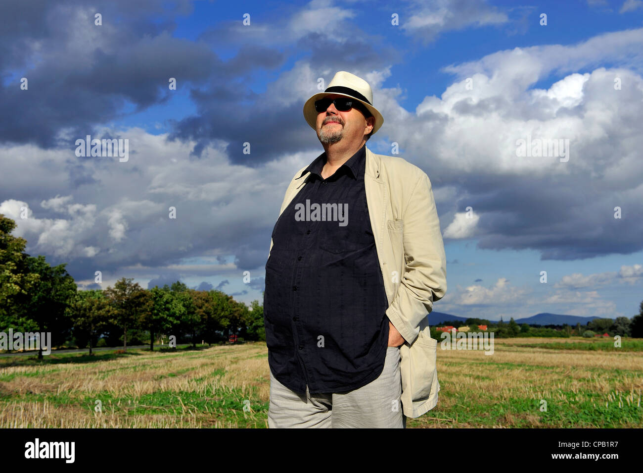 happy, hat, man, open, outdoor, portrait, summer, sky Stock Photo - Alamy