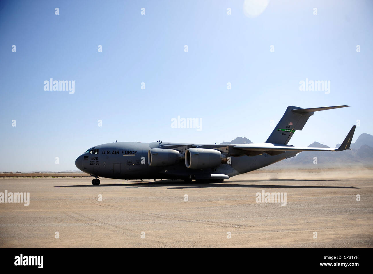 A U.S. Air Force C-17 "Globemaster III" cargo plane lands at the airfileld on Forward Operating ...