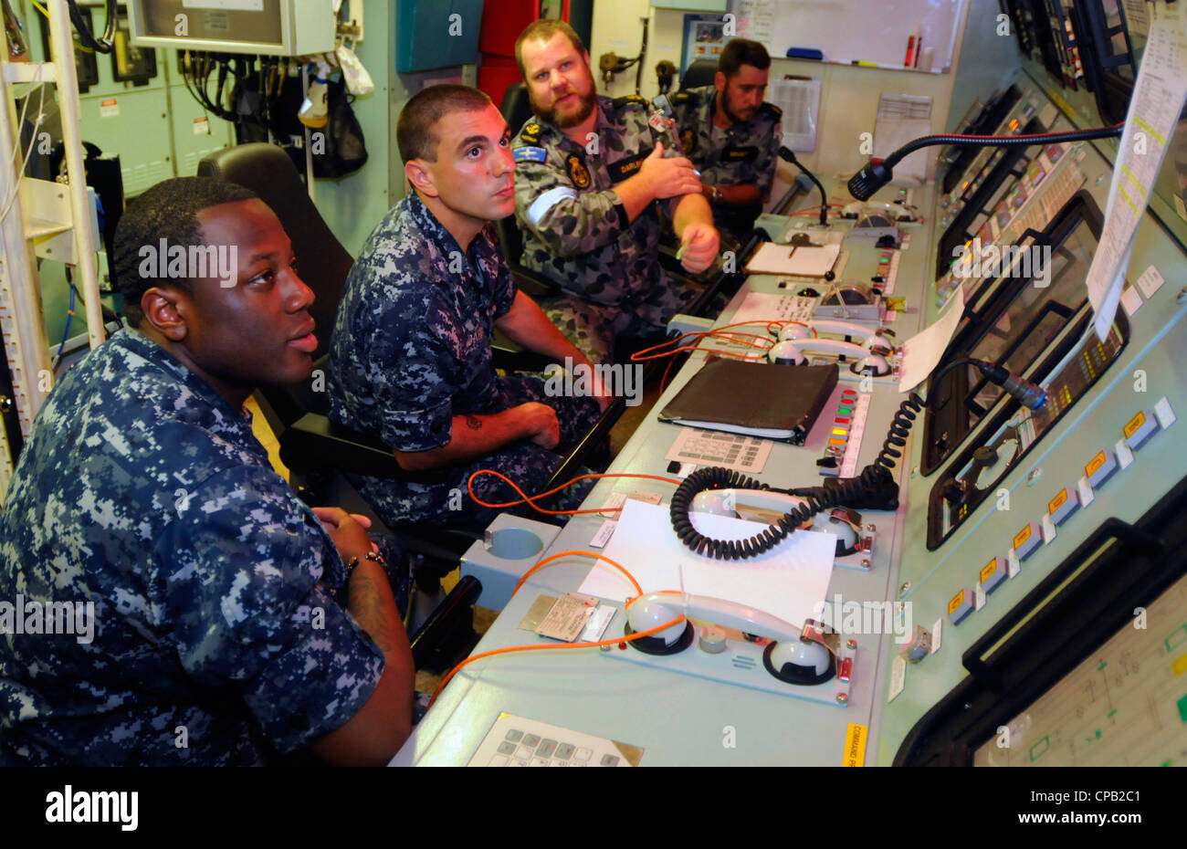 Sailors assigned to the U.S. 7th Fleet flagship USS Blue Ridge (LCC 19 ...