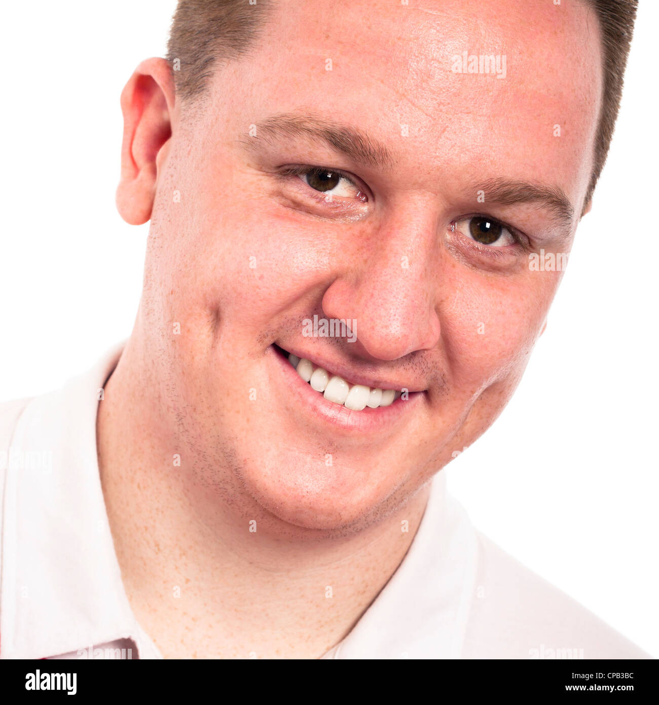 Portrait of young happy smiling man face, isolated on white background ...