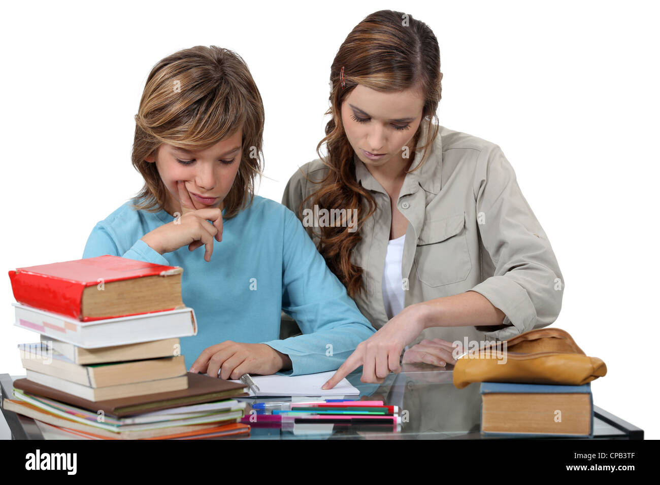 Older sister helping brother hi-res stock photography and images - Alamy