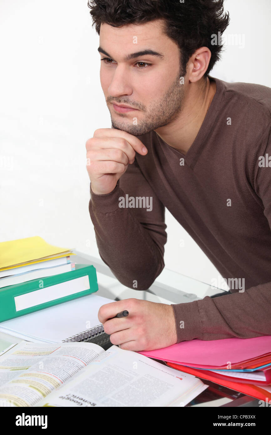 portrait of student cramming for exams Stock Photo - Alamy