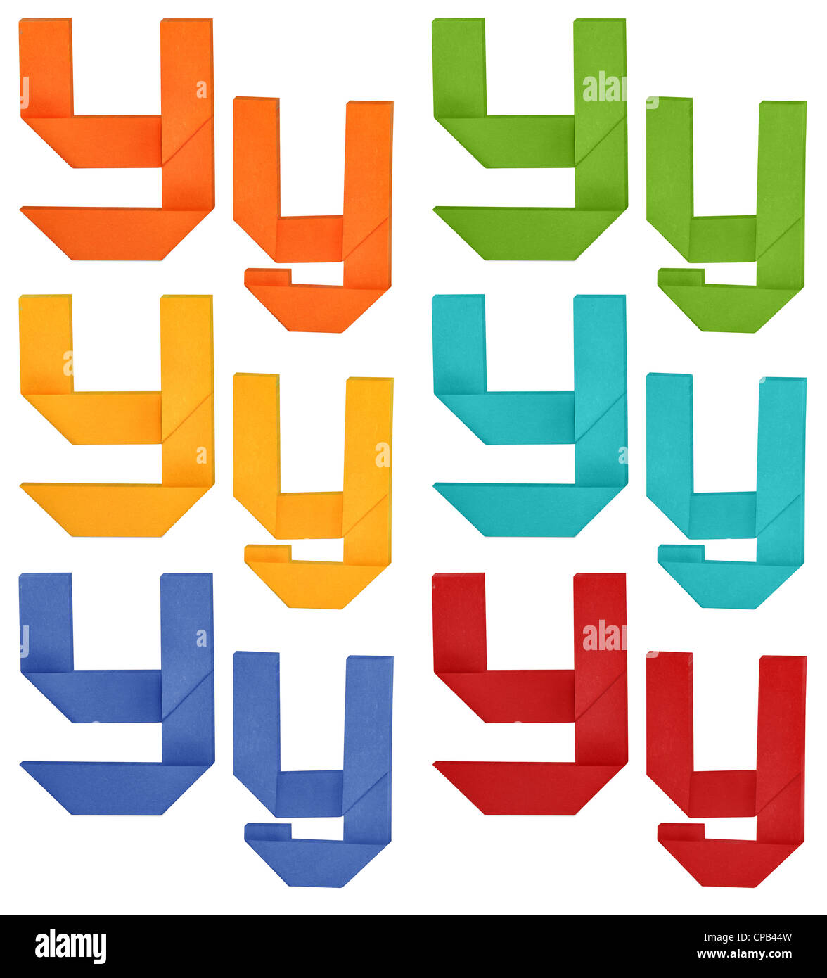 Set of capital letter and lowercase letter "Y" in various color ...