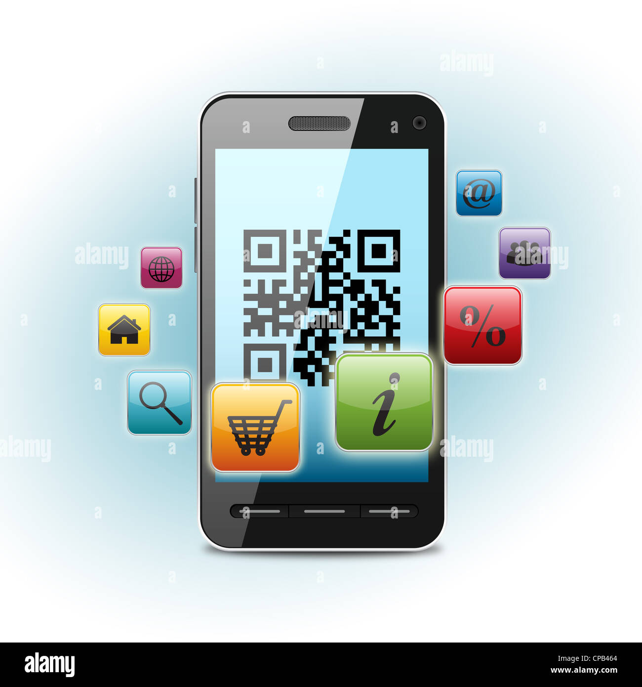 qr code on smartphone screen over light background Stock Photo - Alamy