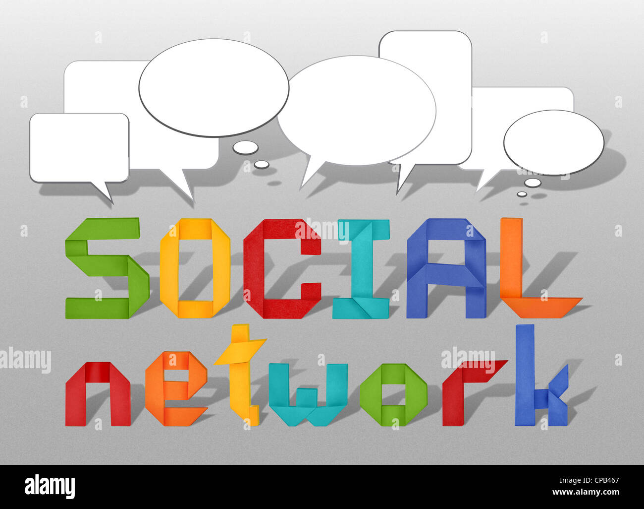 social network concept illustration with origami letters and speech ...