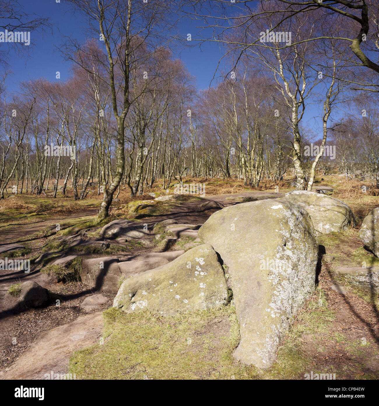 peak district - granite outcrops on millstone edge Stock Photo - Alamy