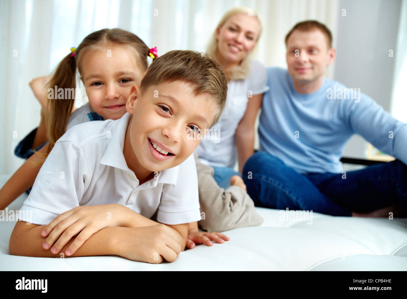 Portrait of friendly brother and sister looking at camera Stock Photo ...