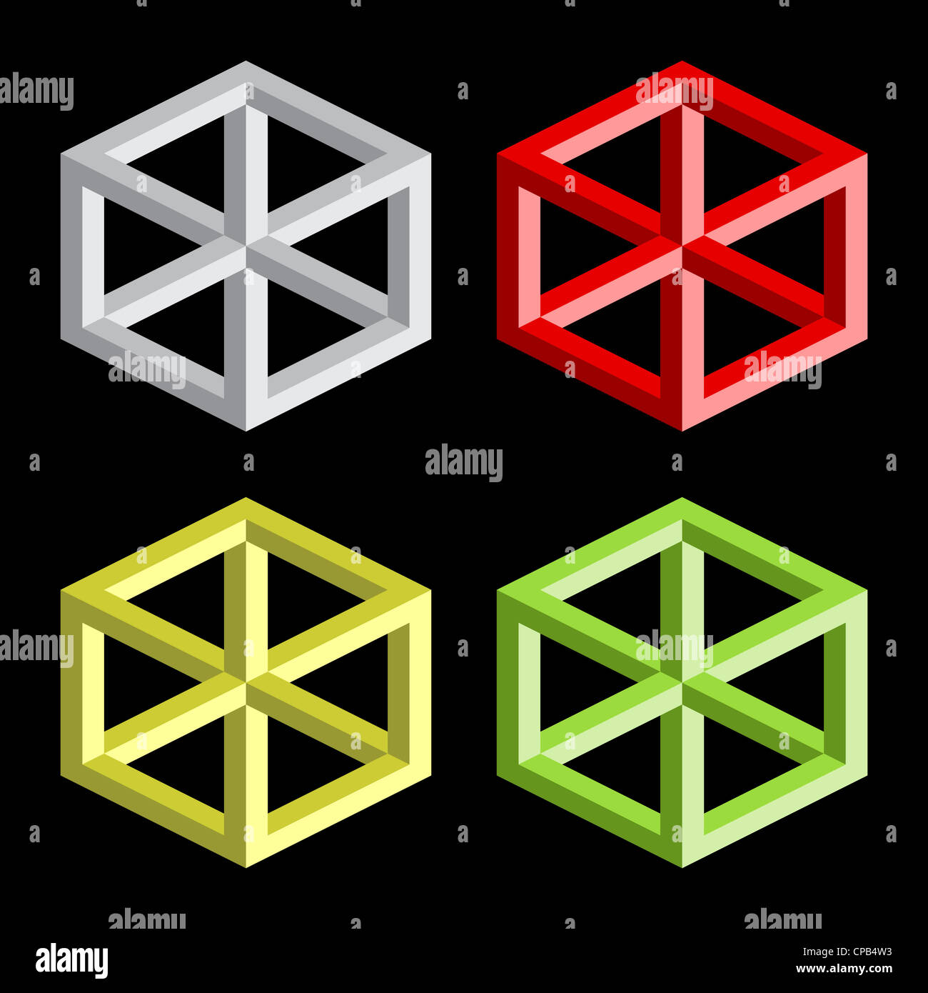 Optical illusion, colorful blocks, different shapes Stock Photo - Alamy