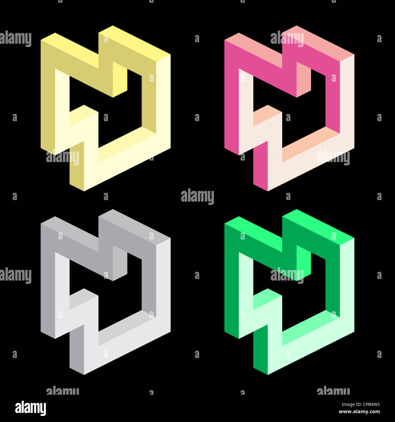 Optical illusion, colorful blocks, different shapes Stock Photo - Alamy