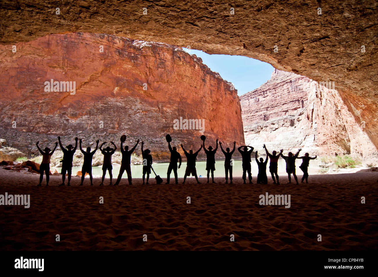 Rafting party in Redwall Cavern in Marble Canyon in Grand Canyon ...