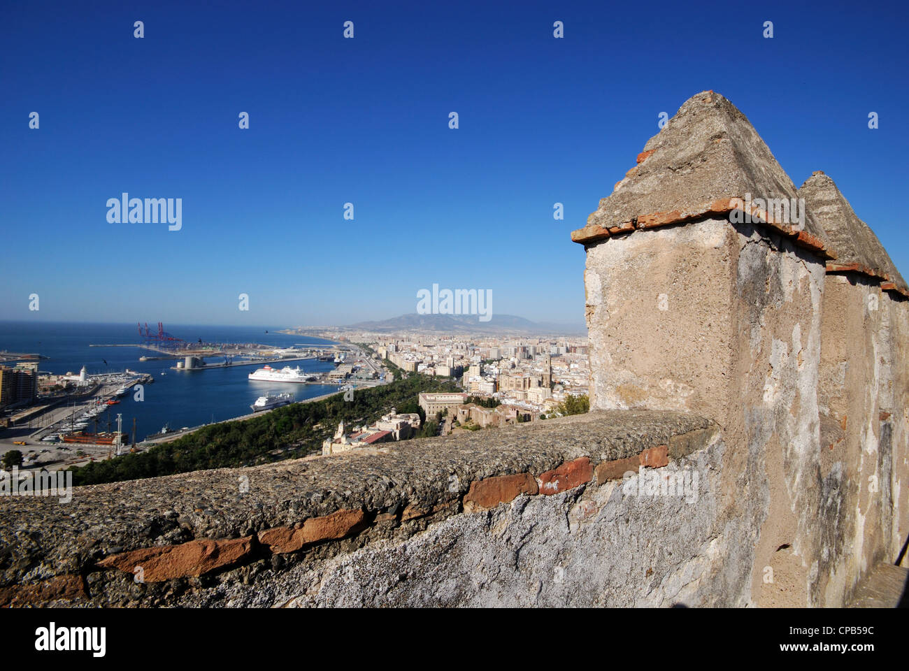 Gibralfaro castle (Castillo de Gibralfaro) battlements with views over ...