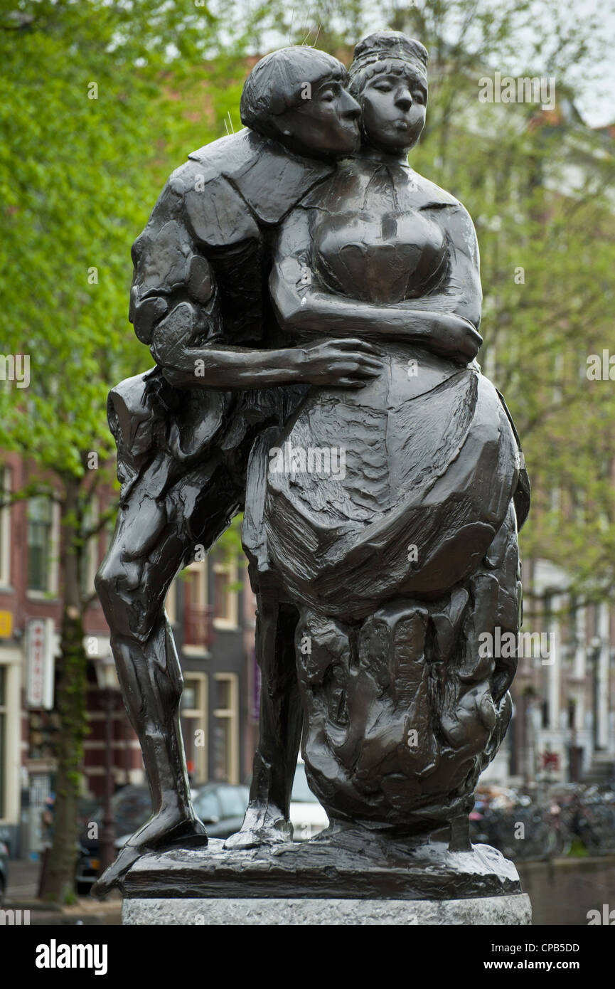 AMSTERDAM, NETHERLANDS - MAY 08, 2012: Closeup of memorial statue to ...