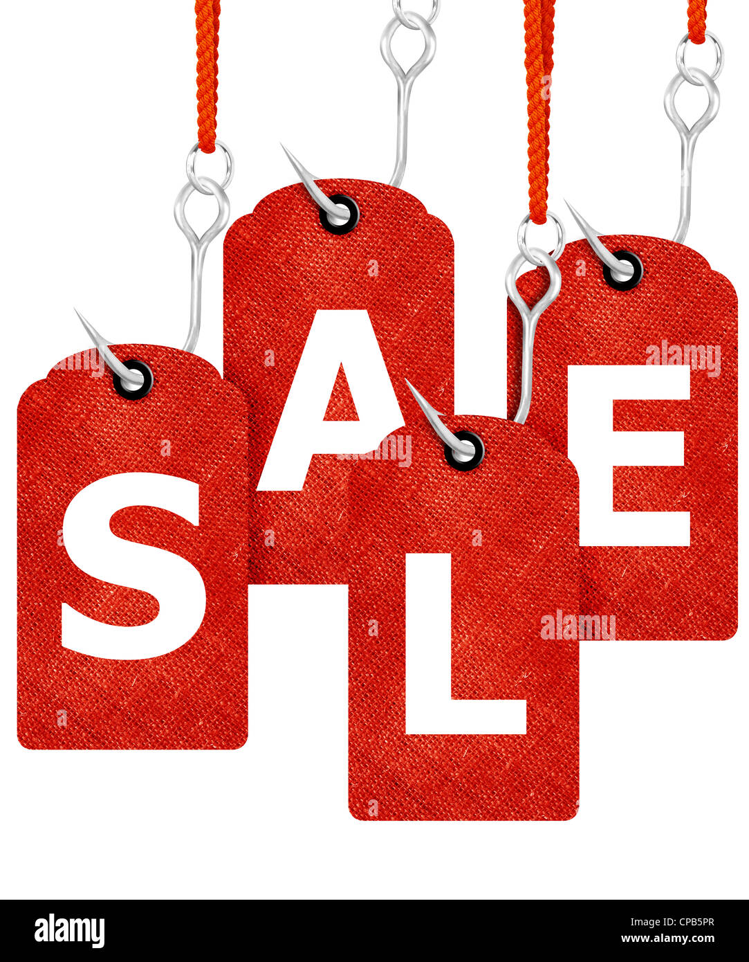price tags with fishing hooks creating sale word Stock Photo - Alamy