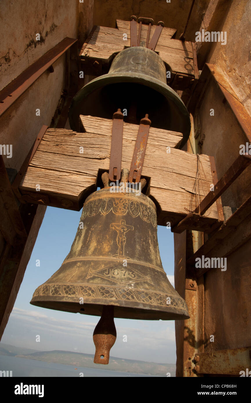 Bells in the tower of Saint Peter's Catholic Church in Tiberias, Israel ...