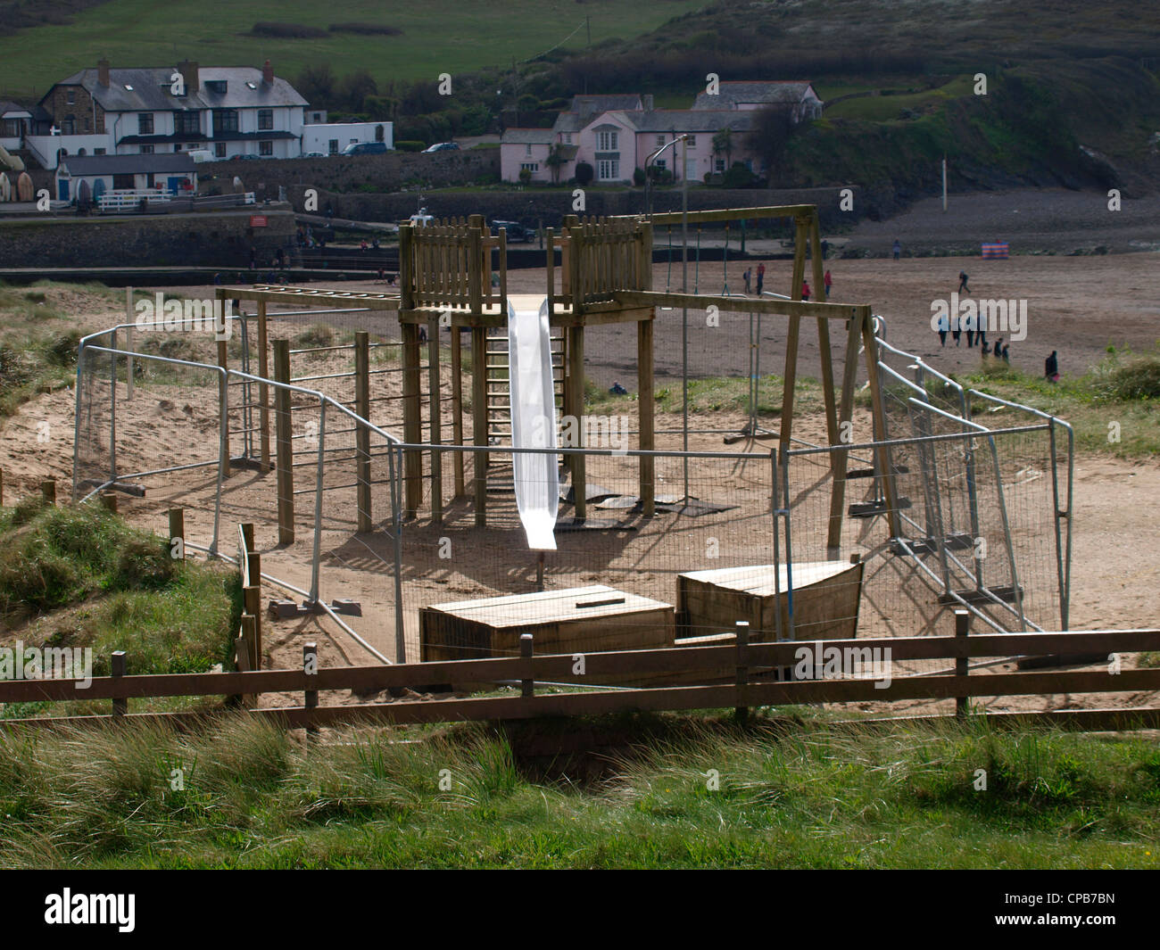 Fenced off play park, Bude, Cornwall, UK Stock Photo - Alamy