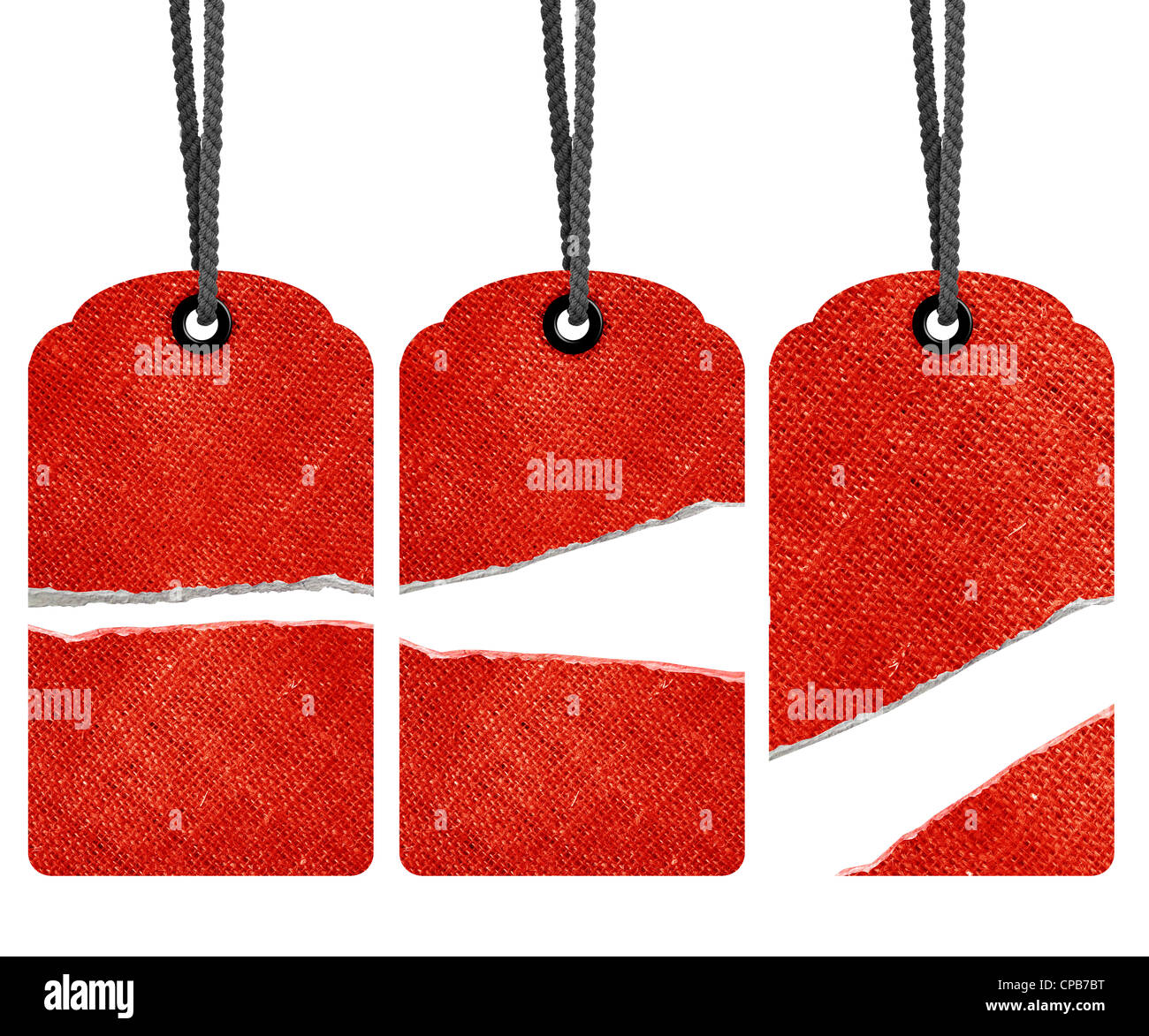 Blank torn red price tags isolated on white background with copy space ...
