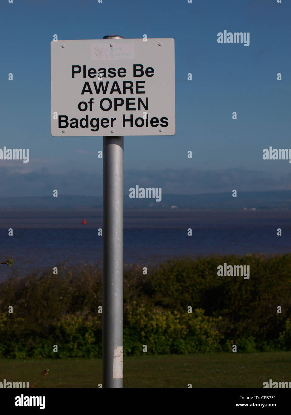 Unusual sign warning of badger holes, Portishead, Somerset, UK Stock ...