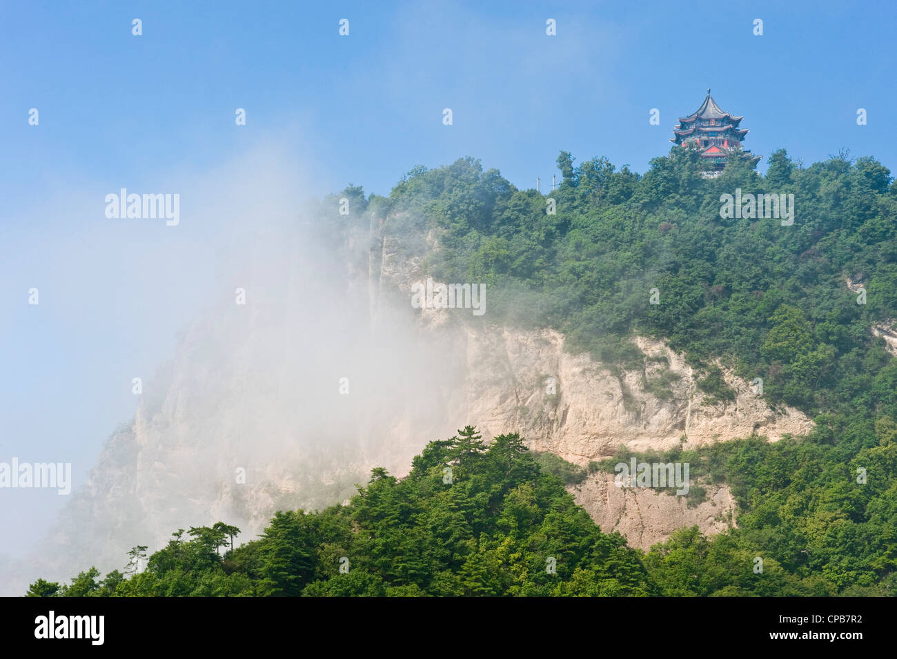 A view of the Fragrant Mountain Temple on Mount Kongtong near Pingliang ...
