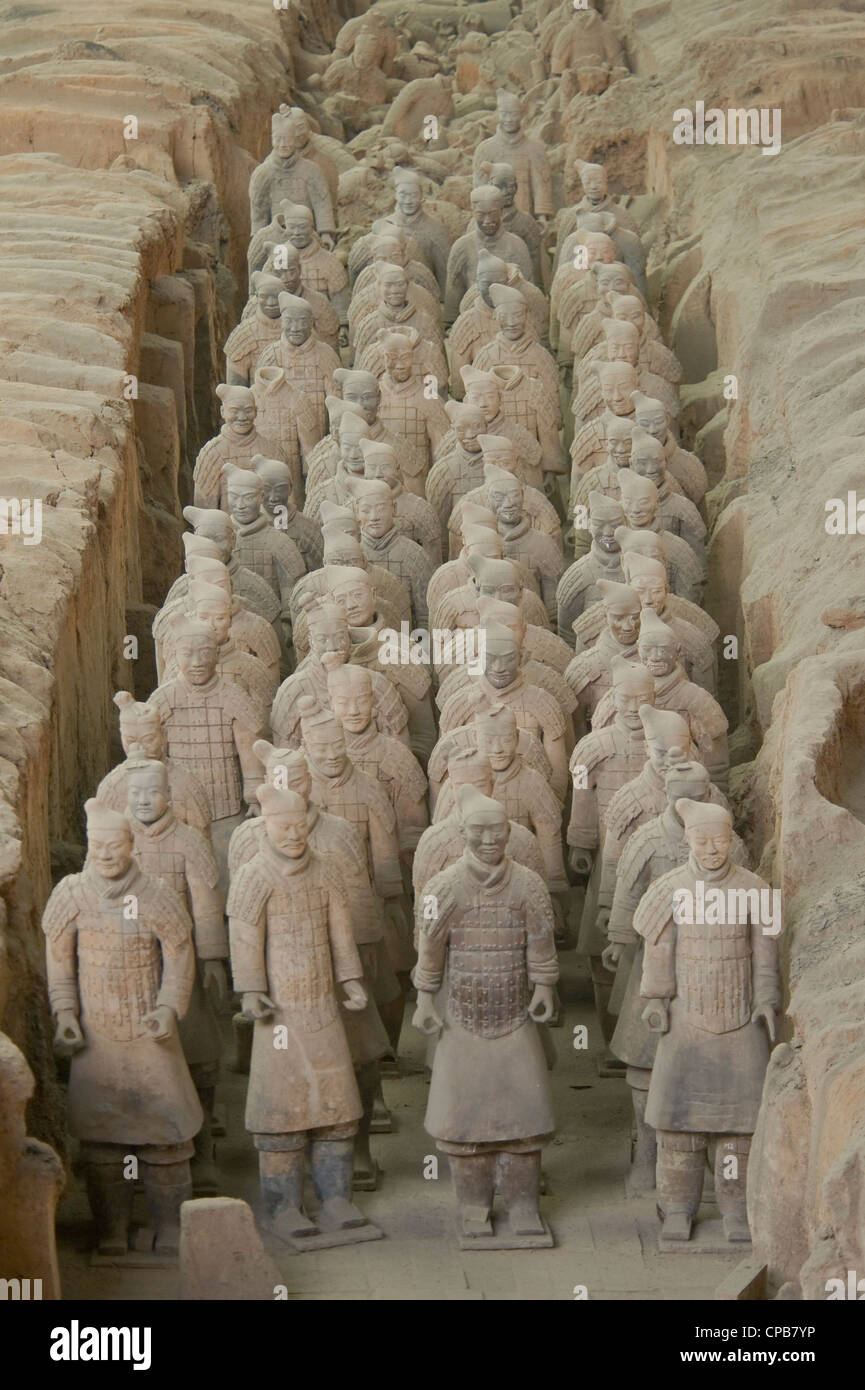 A view inside pit no.1 showing rows of the Terracotta Army soldiers ...