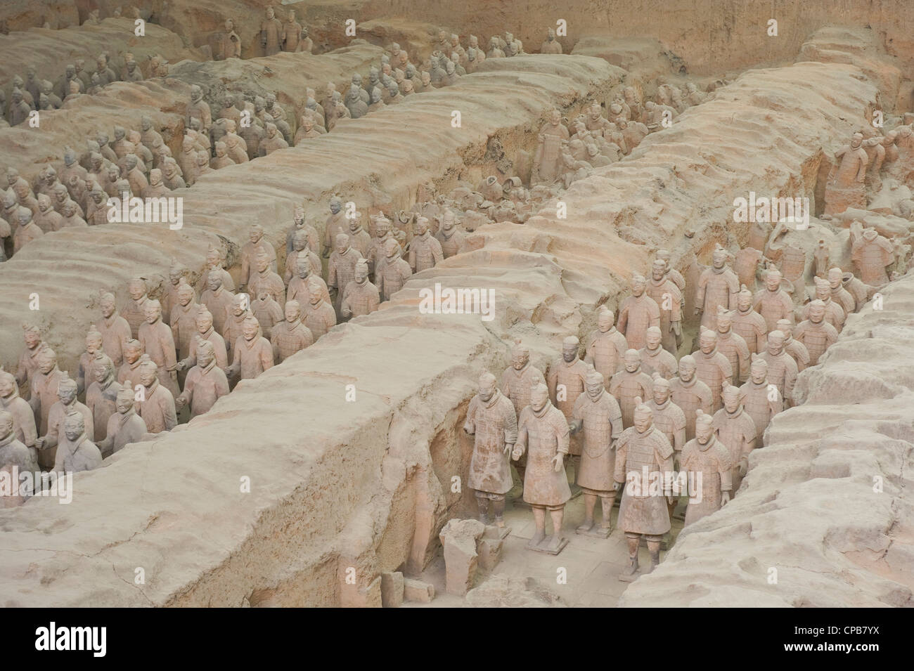 A view inside pit no.1 showing rows of the Terracotta Army soldiers ...