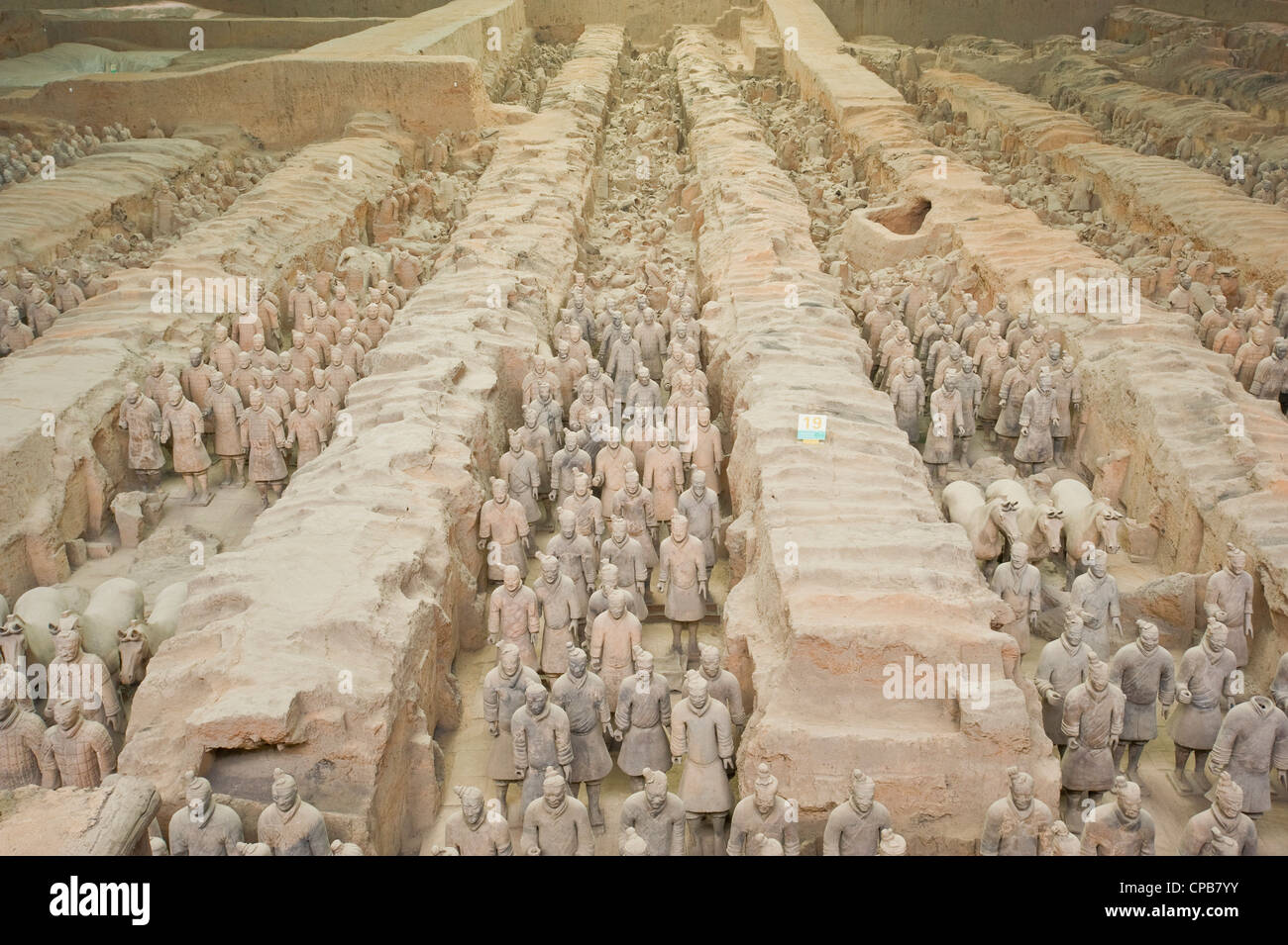 A view inside pit no.1 showing rows of the Terracotta Army soldiers ...