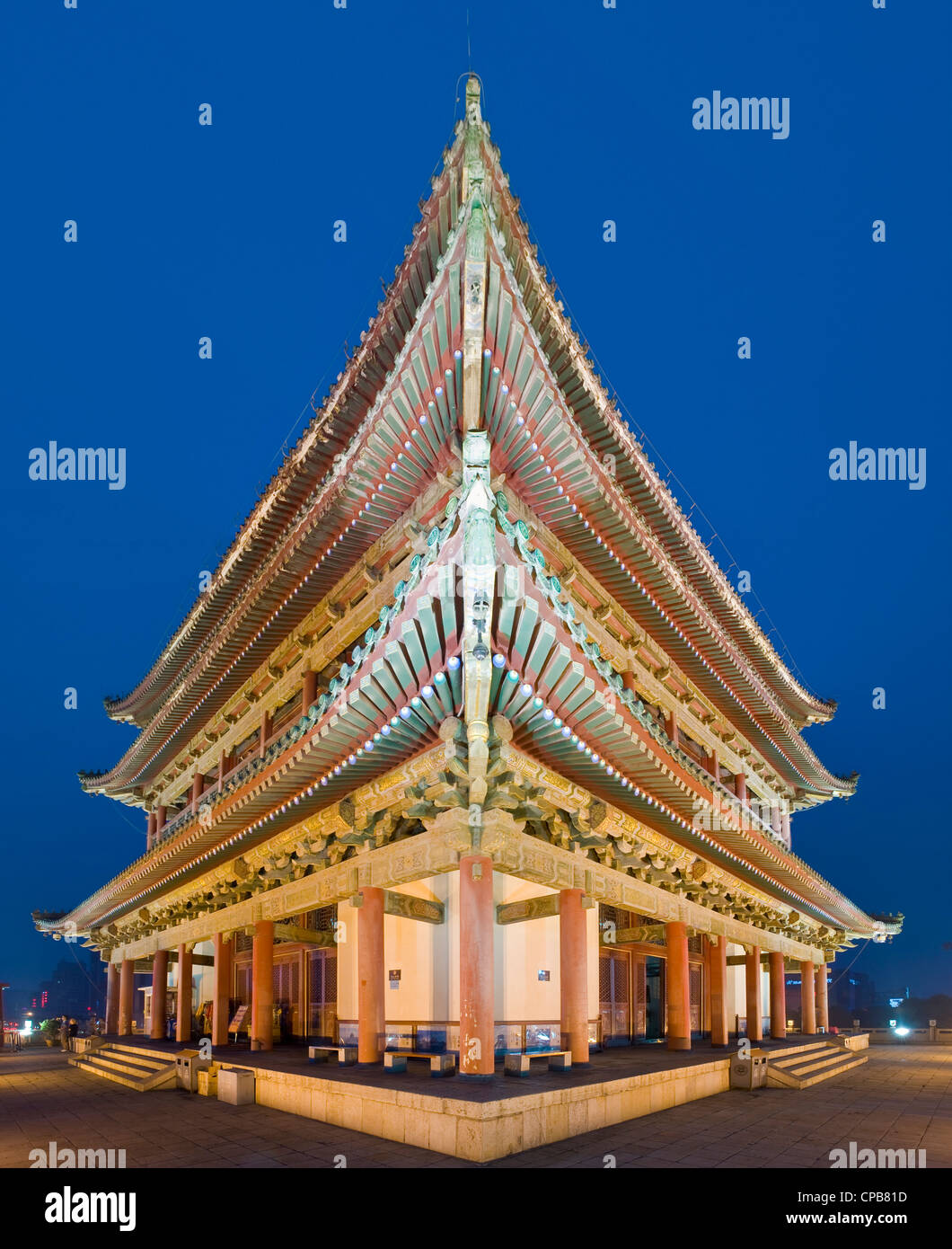 A 2 picture stitch wide angle view of the top structure on the Bell ...