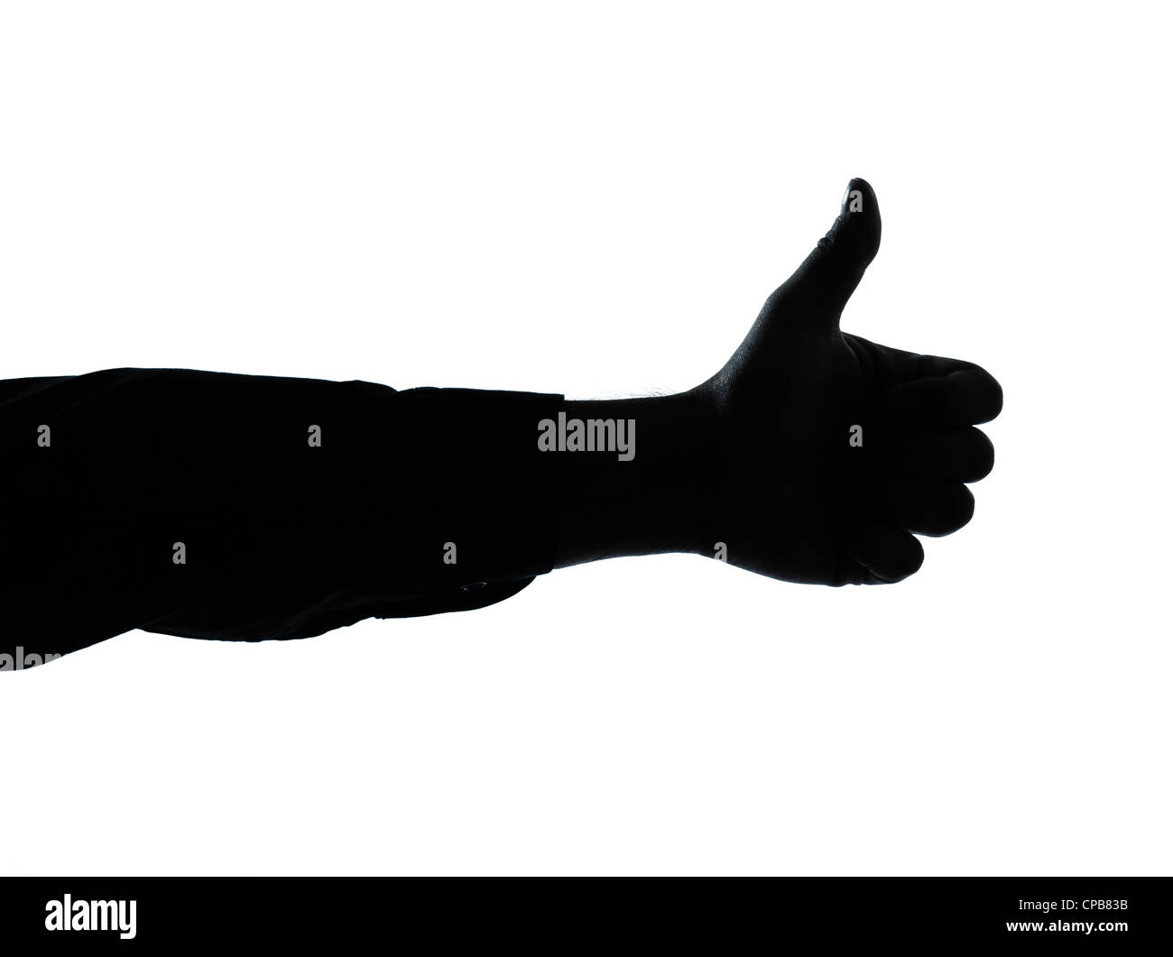 one caucasian close up detail one man hand thumb up gesture silhouette ...