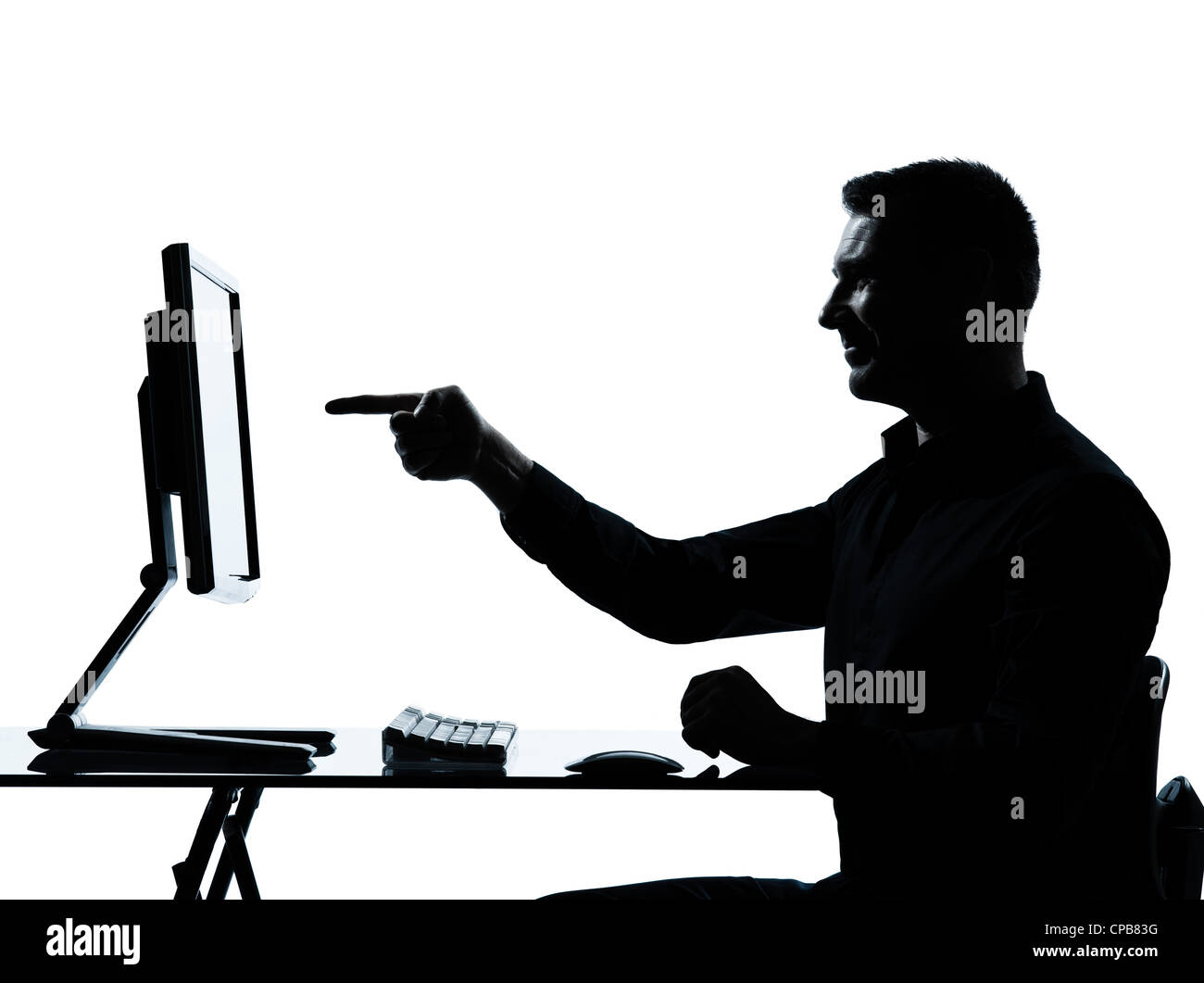 one caucasian business man pointing gesture computer computing ...